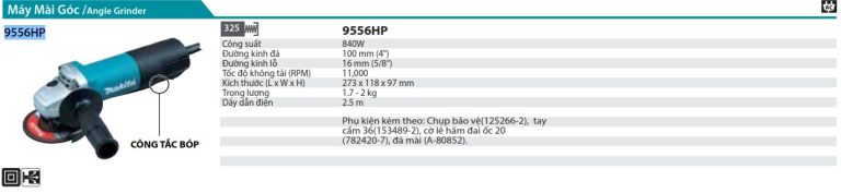 Máy Mài Góc Makita 9556HP (100mm/840w/công tắc bóp) - Makita Việt Nam